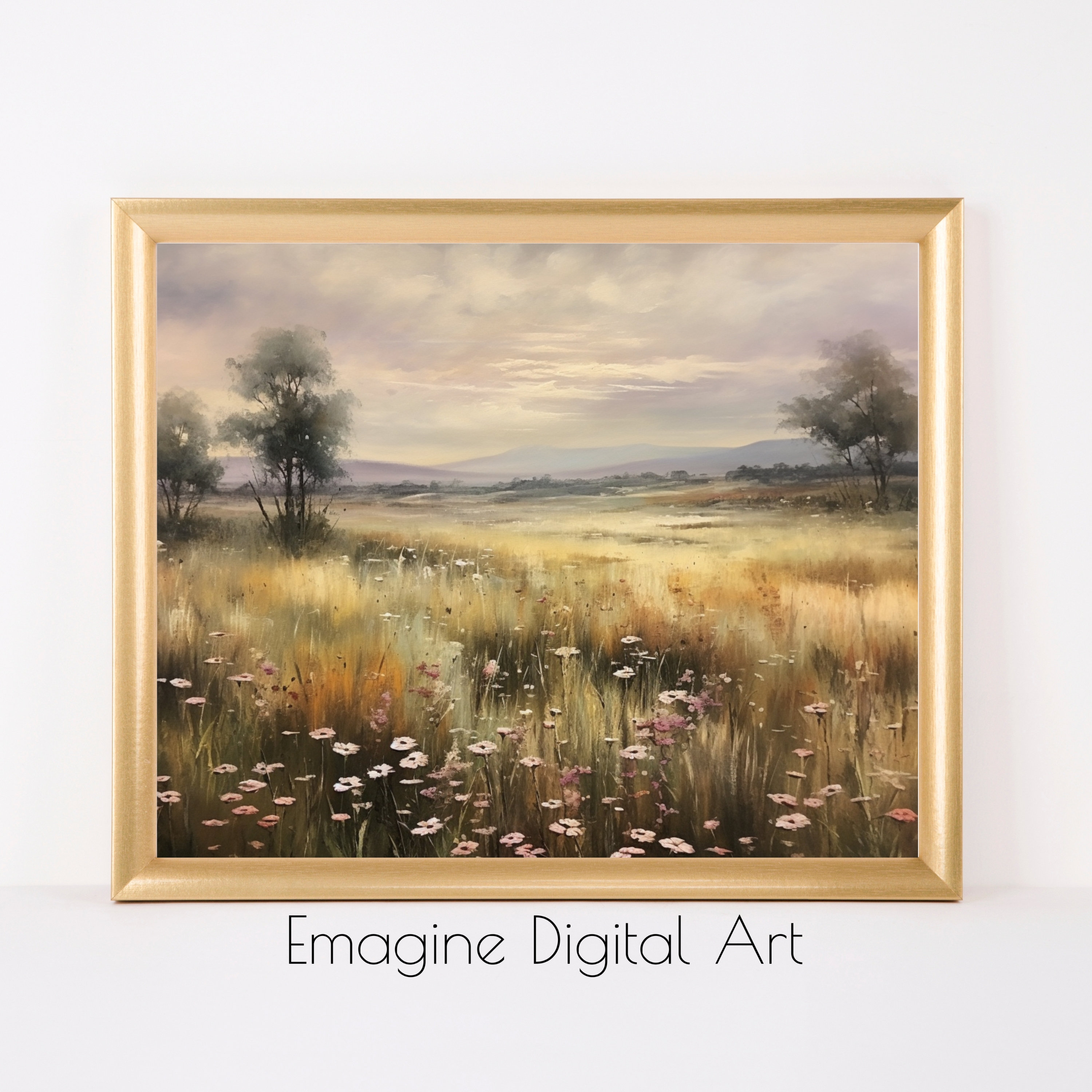 PRINTABLE ART Vintage Country Landscape Wildflower Field Floral Wall ...