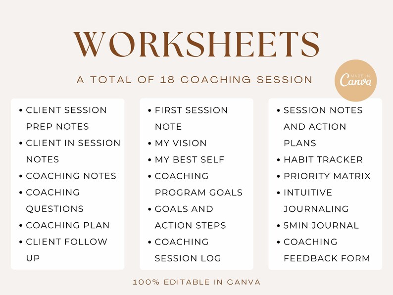 Coaching Worksheet Templates Coaching Session Worksheets Client Session ...