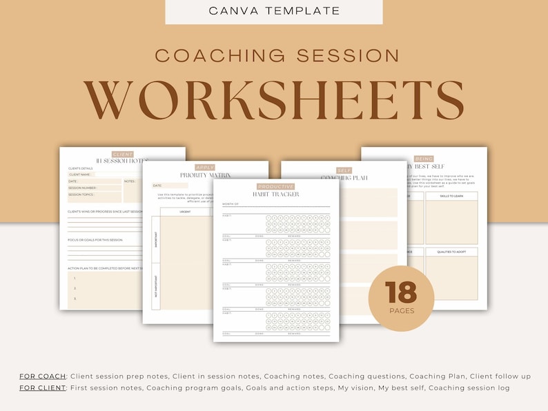 Coaching Worksheet Templates Coaching Session Worksheets - Etsy