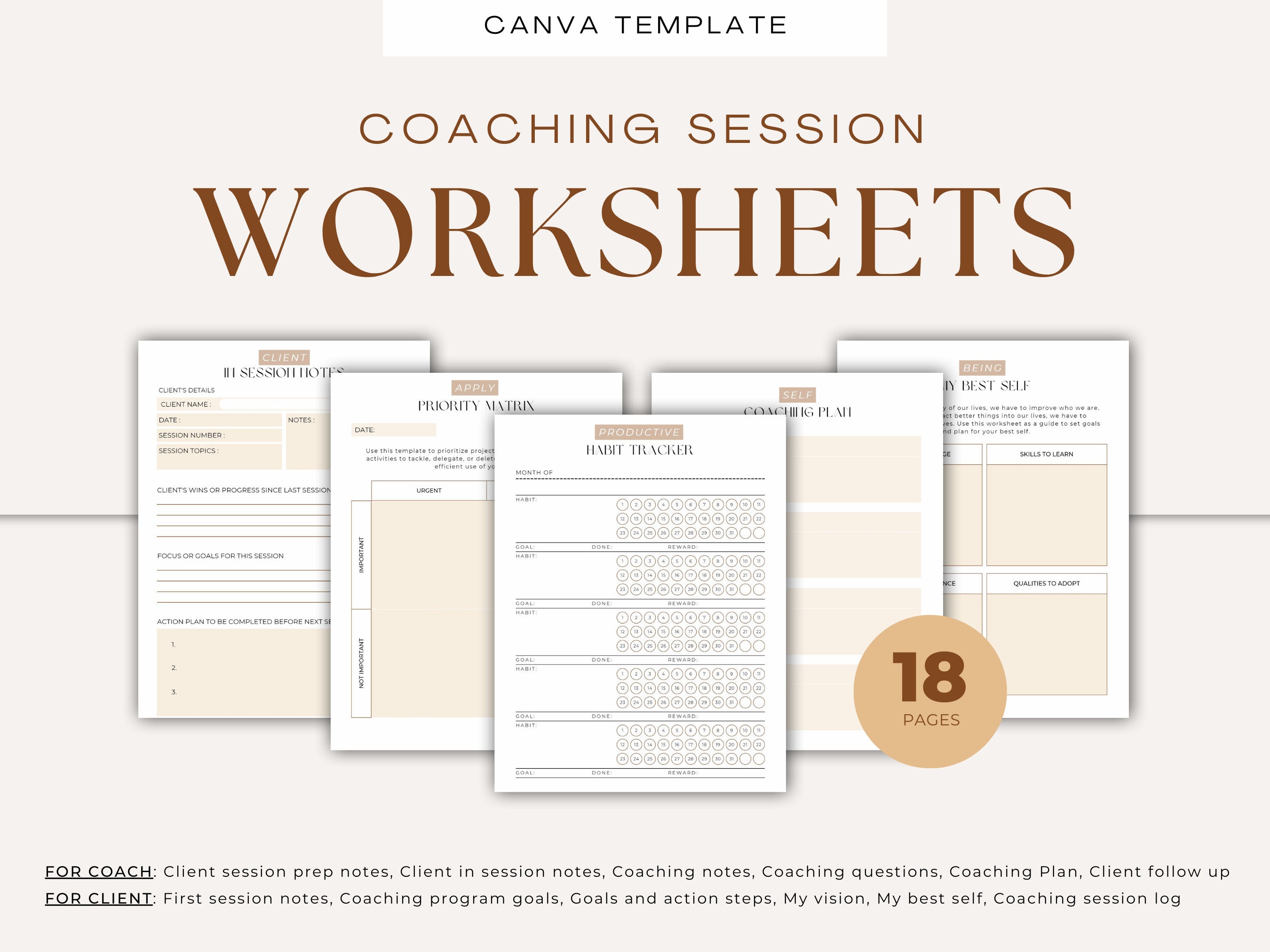 Coaching Worksheet Templates Coaching Session Worksheets Client Session ...