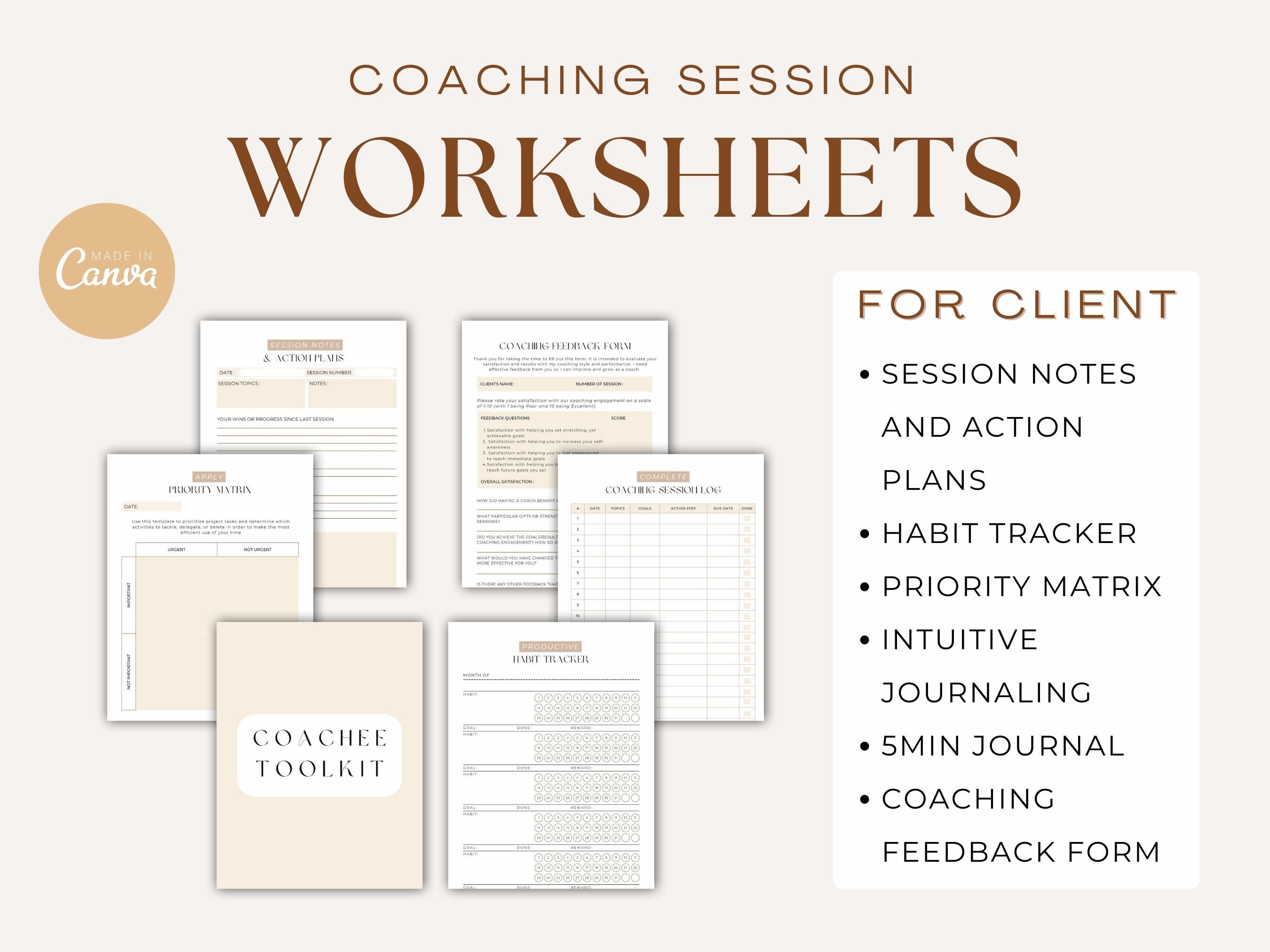 Coaching Worksheet Templates Coaching Session Worksheets Client Session ...
