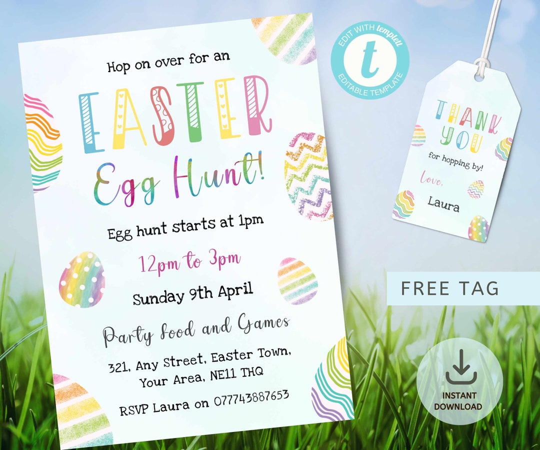Editable Easter Egg Hunt Invitation Template , Hop on Over Easter Bunny ...
