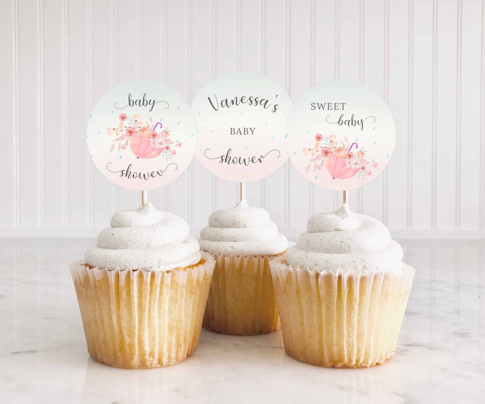 Printable Floral Cupcake Toppers, April Showers Cupcake Topper, 3 Baby ...