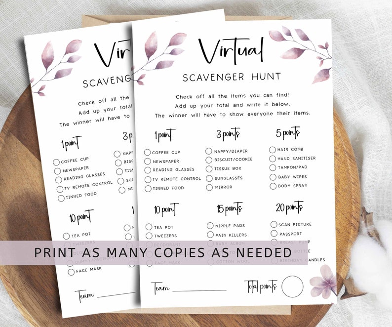 Baby Shower Scavenger Hunt Virtual, Editable Template, Printable, PDF ...
