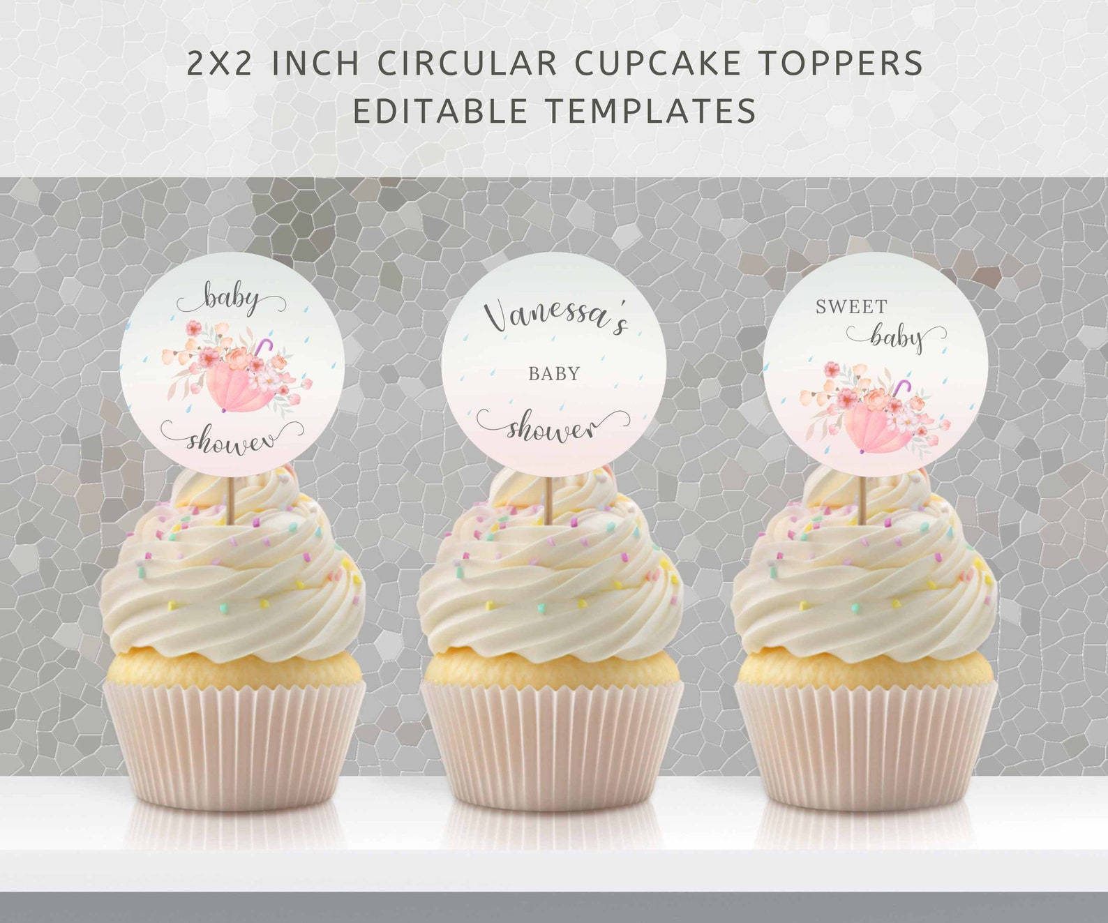 Printable Floral Cupcake Toppers, April Showers Cupcake Topper, 3 Baby ...