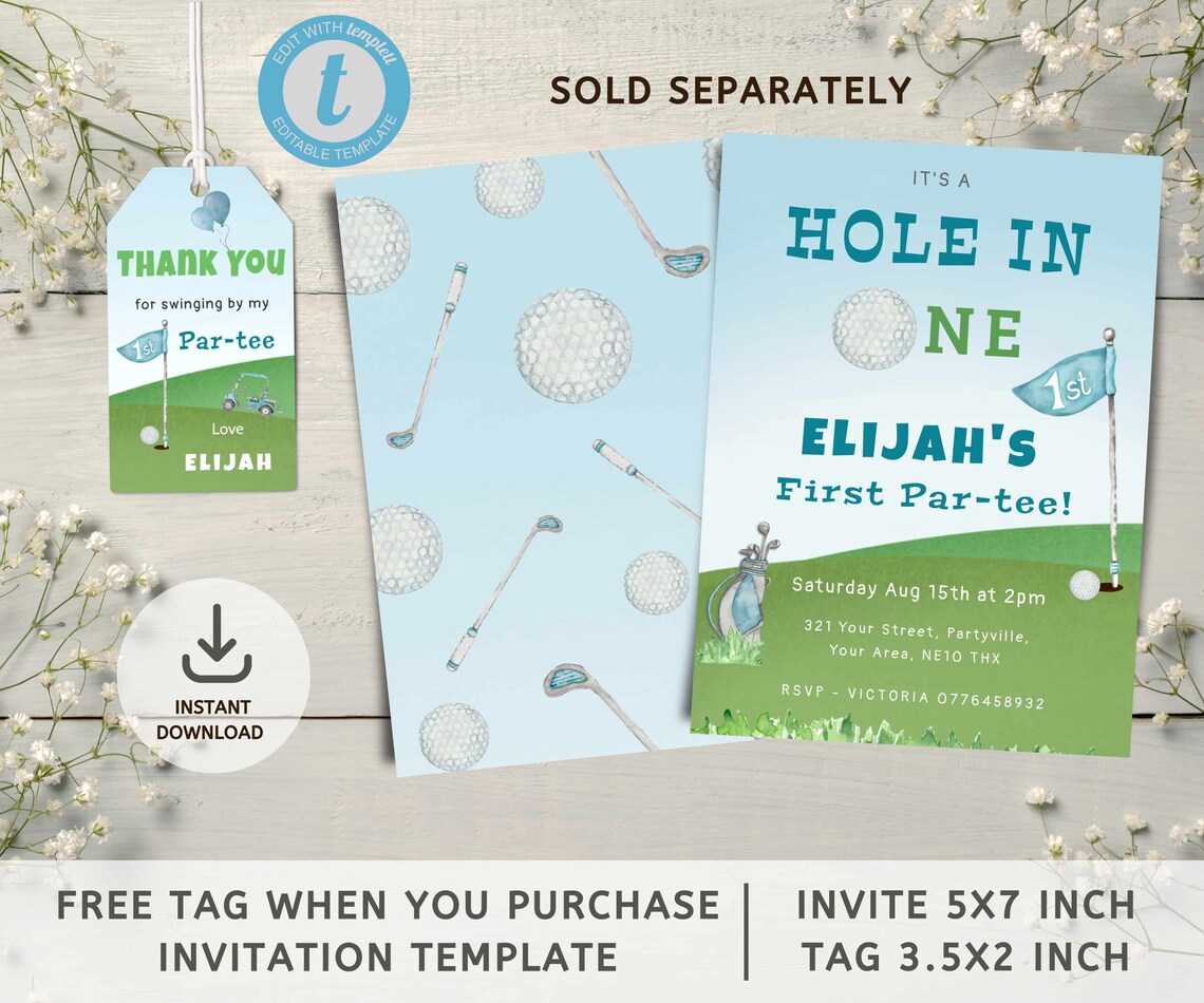 First Birthday Milestone Sign, Golf Boy Printable Photo Board, 1st ...