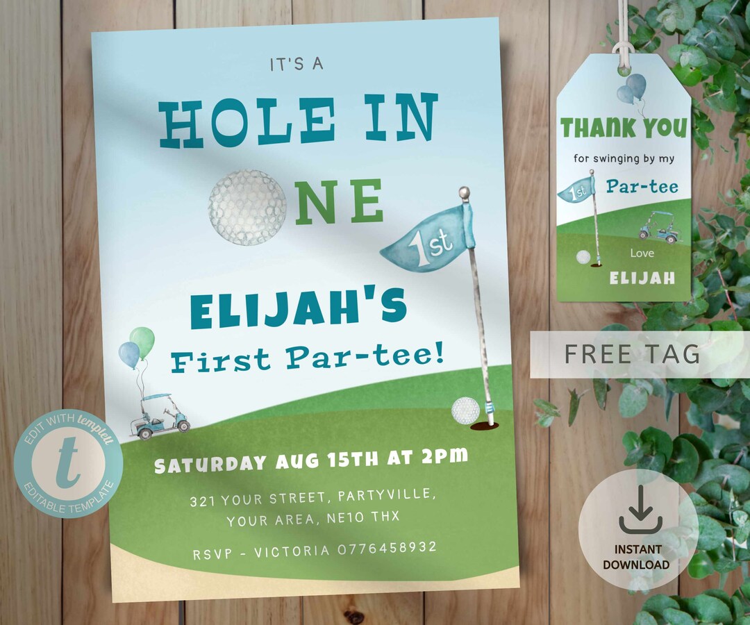Boy Golf First Birthday Invitation, Hole in One First Birthday ...