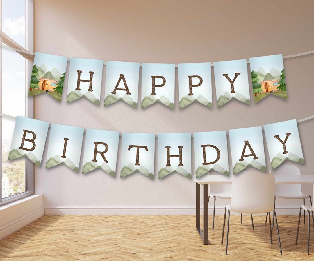One Happy Camper Banner, Camp Party, Camping Birthday Decorations ...