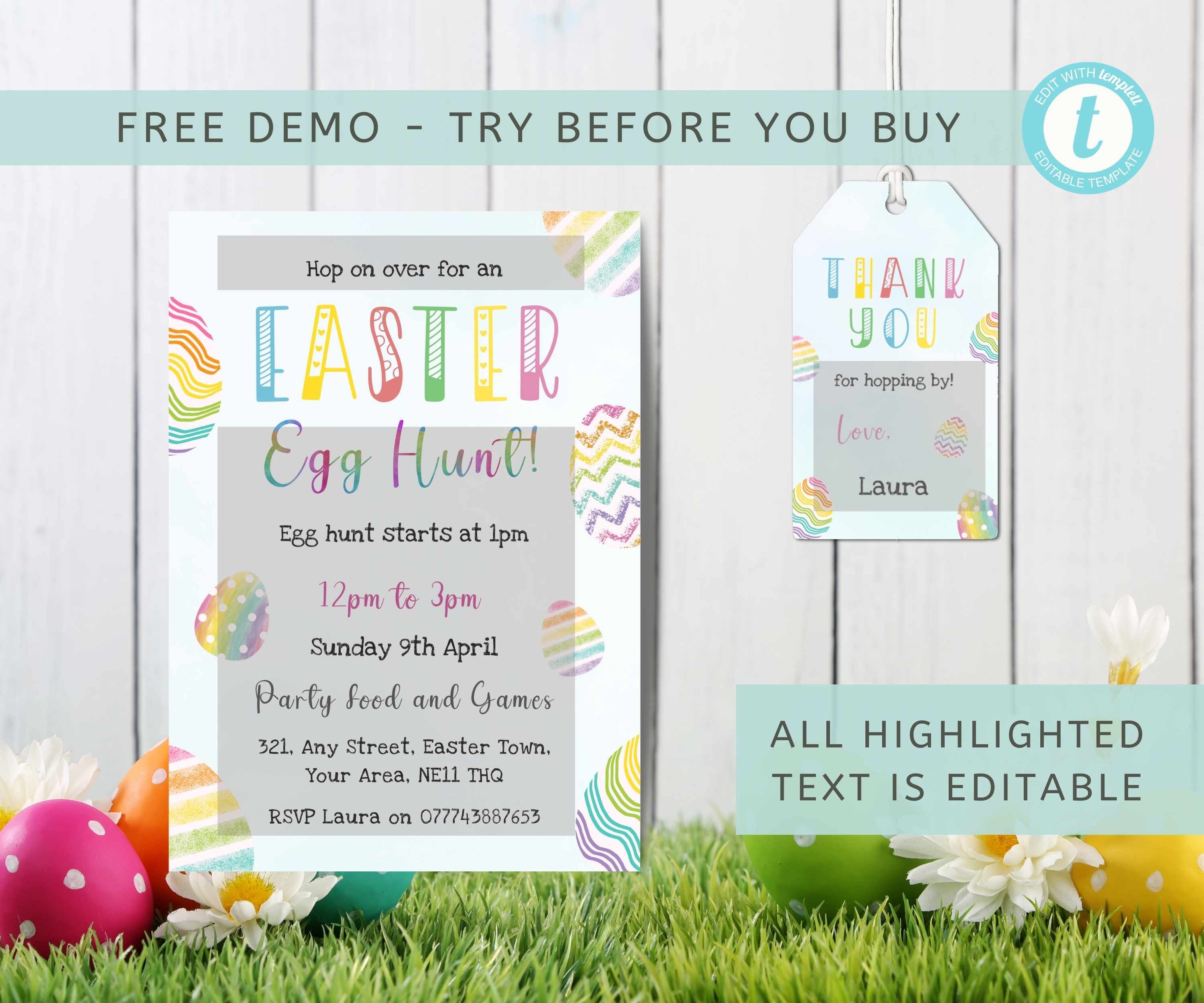 Editable Easter Egg Hunt Invitation Template , Hop on Over Easter Bunny ...