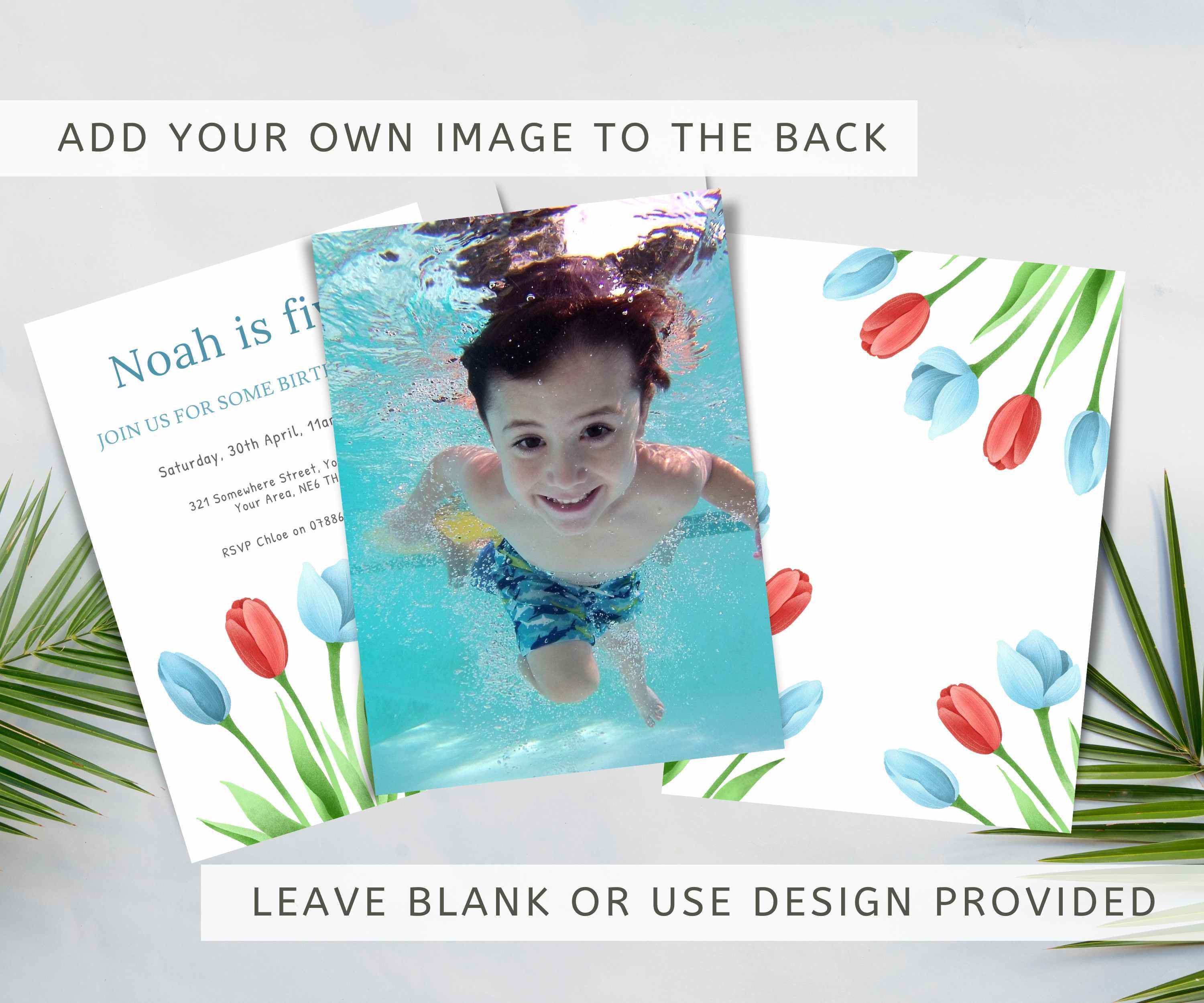 Red and Blue Tulip Birthday Invitation, Spring Flowers Birthday, Red ...