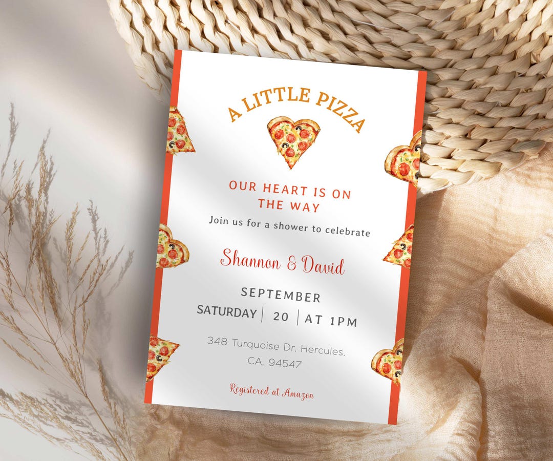 Pizza Our Heart Baby Shower Invitation, Editable Template, Fun Pizza ...