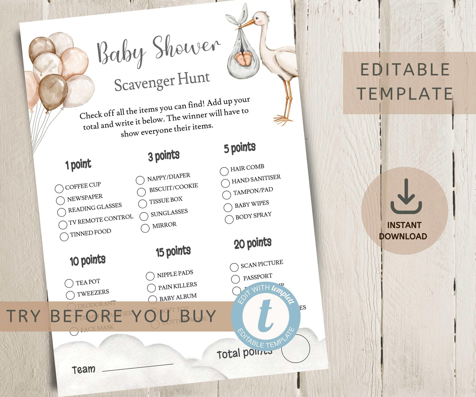 Scavenger Hunt Baby Shower Game, Neutral Baby Shower Game, Treasure ...
