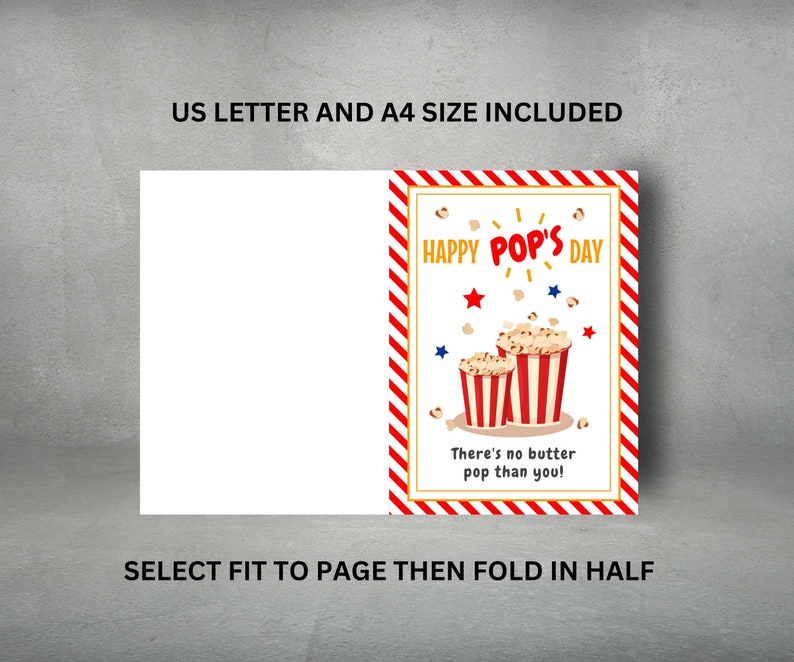 Father's Day Popcorn Card: Happy Pop's Day Printable (instant Download ...