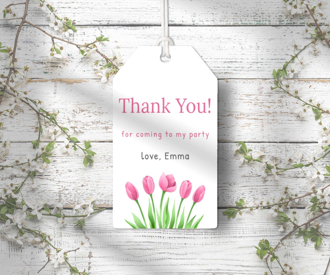 Pink Tulip Favor Tag, Spring Flowers Party Tag, Tulip Party Tags, Thank ...
