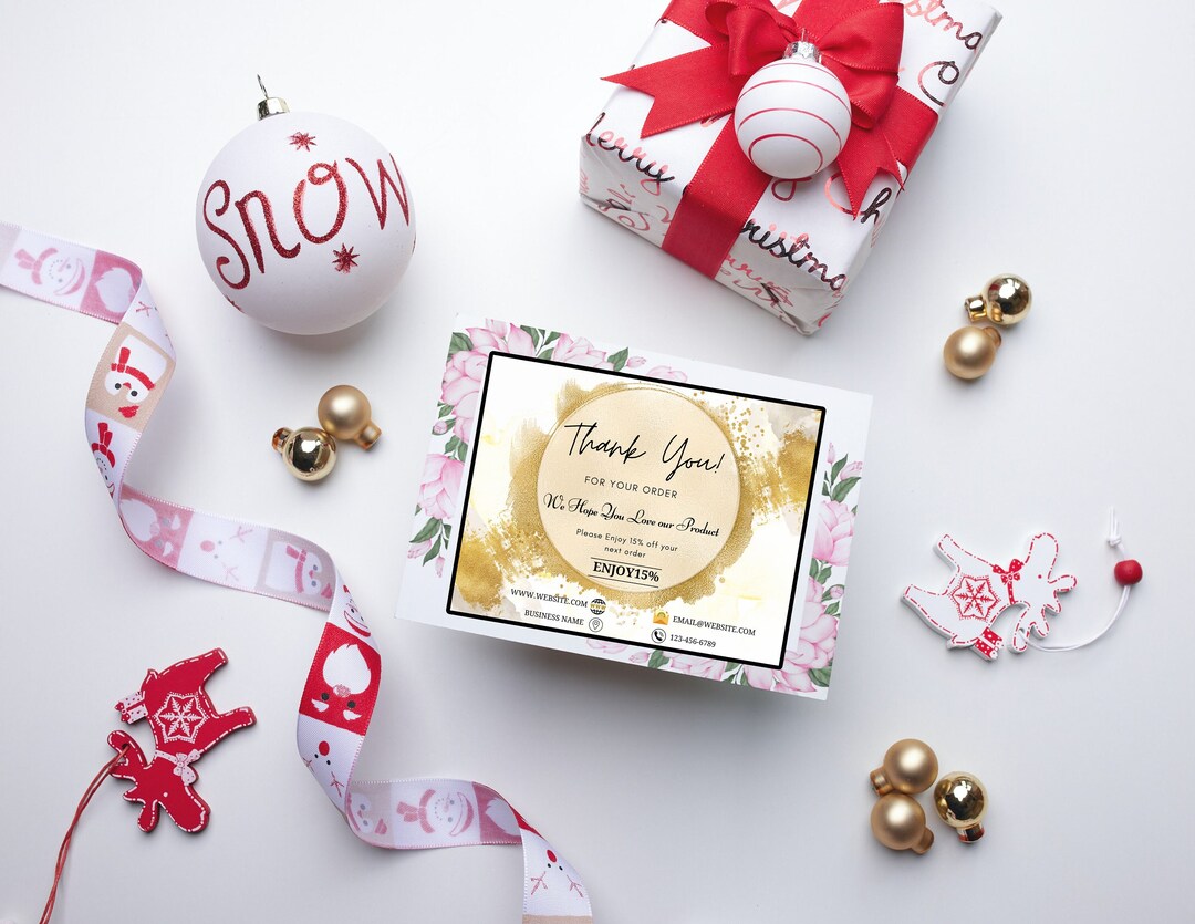 Editable Thank You Card Templets Golden Illustration, Jewelry Care Card ...