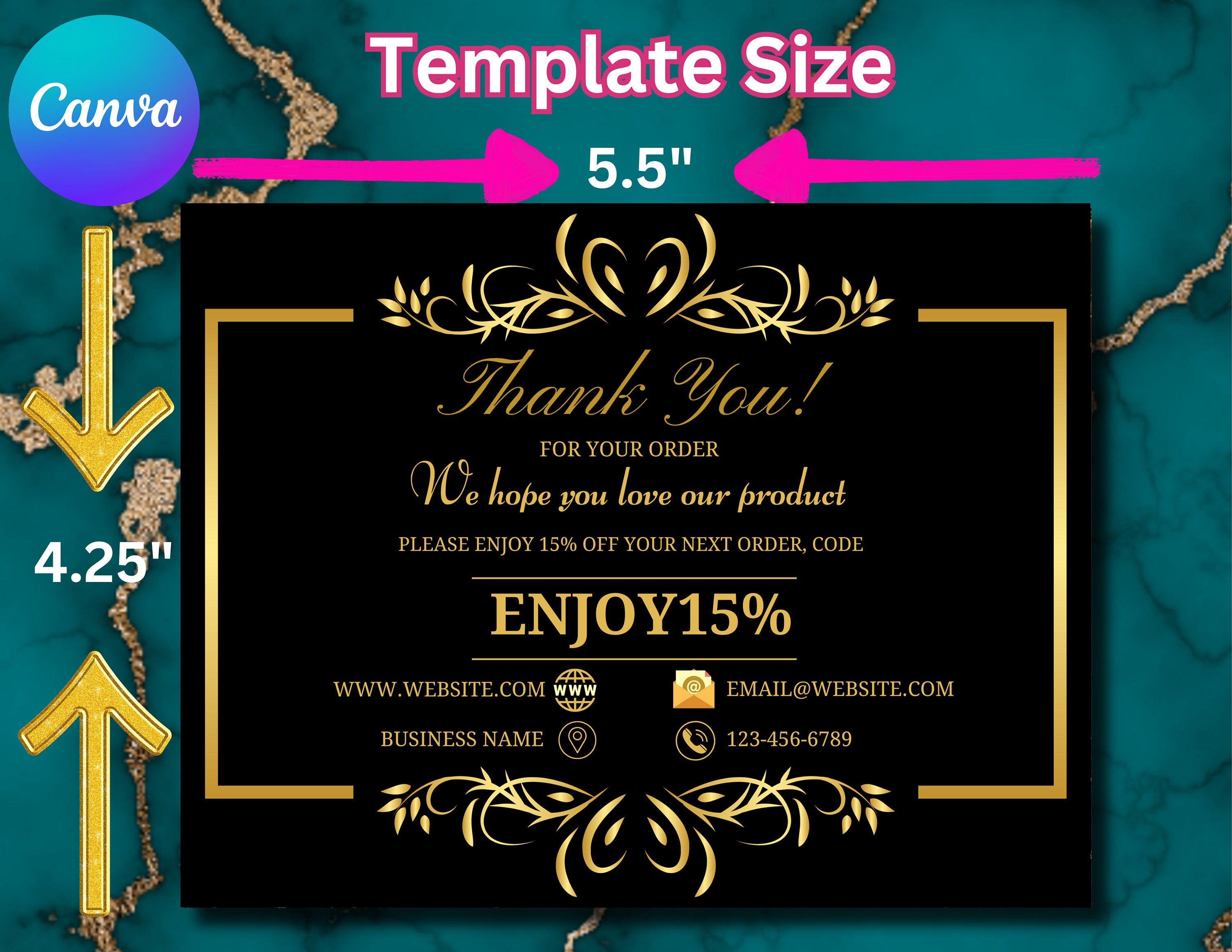 Editable Thank You Card Templets Golden Illustration, Jewelry Care Card ...