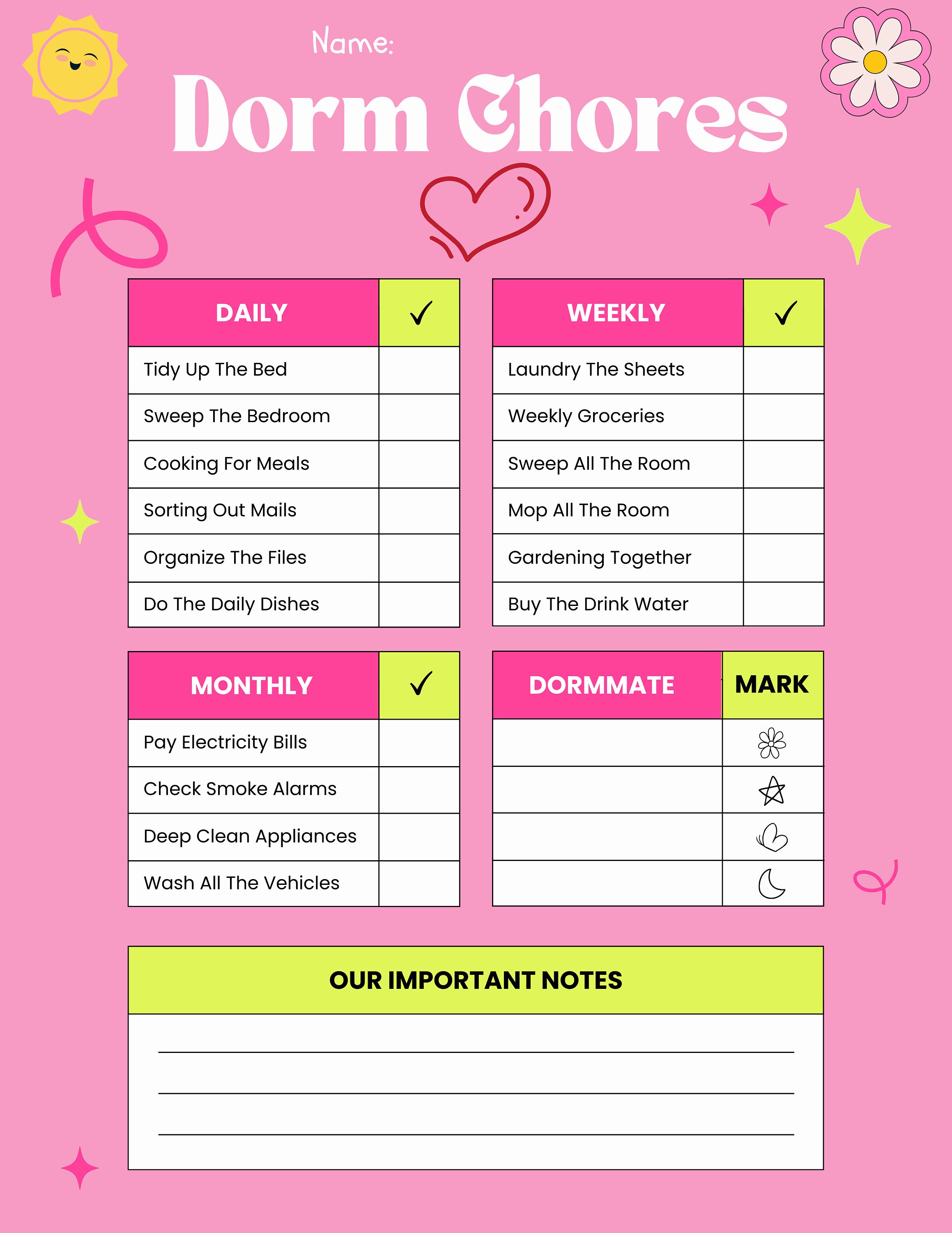 Notion Template Daily Chores Tracker 18 PDF Dorm Apartment Chores Daily ...
