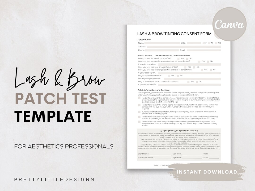 Eyelash Extension Adhesive Patch Test Consent Form, Tint Patch Test ...