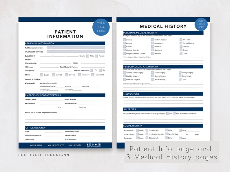 Customized New Patient Form, Patient Information, Editable Medical ...