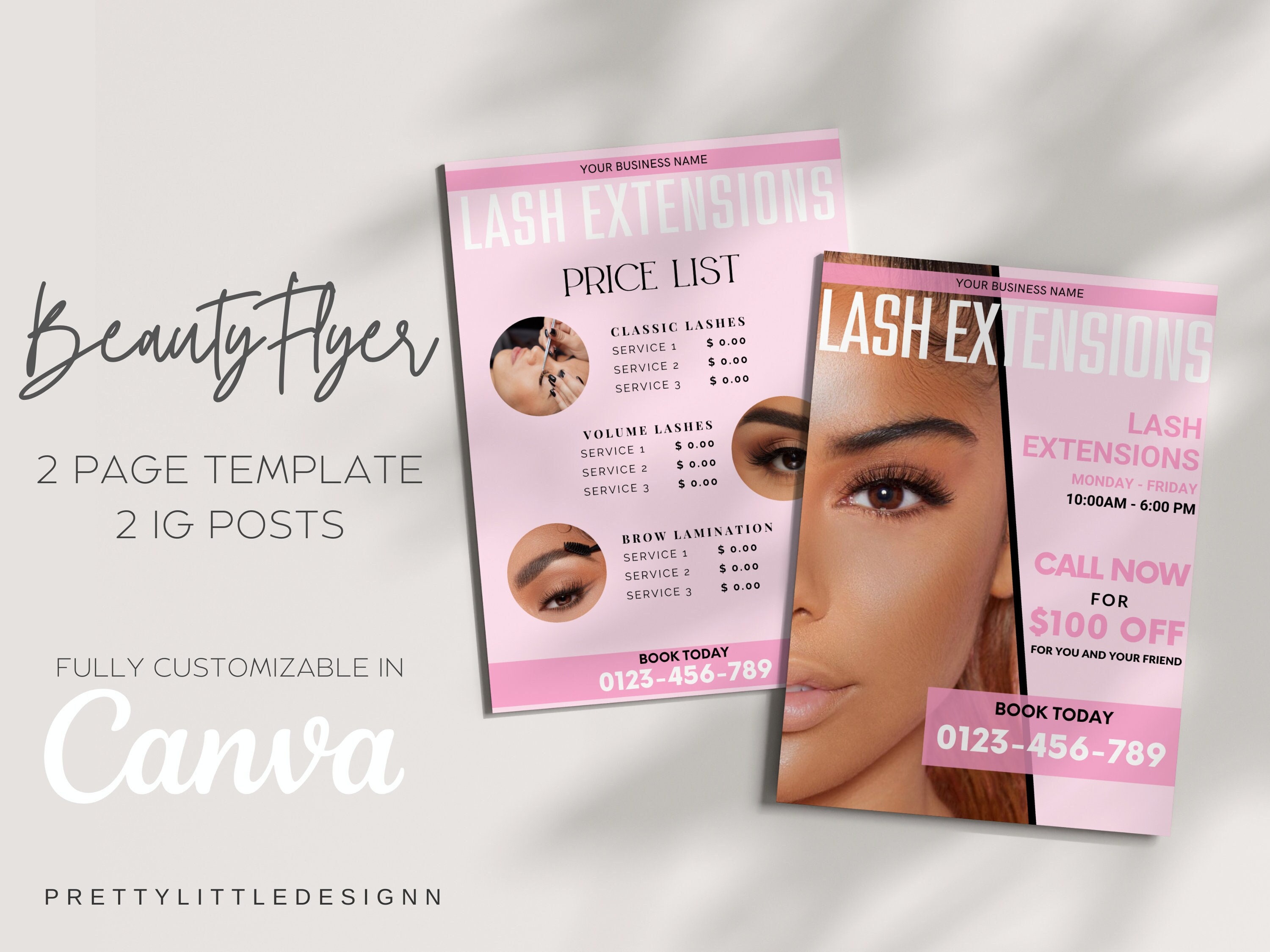 Eyelash Extensions Leaflet Template, Lash Service Brochure, Editable ...