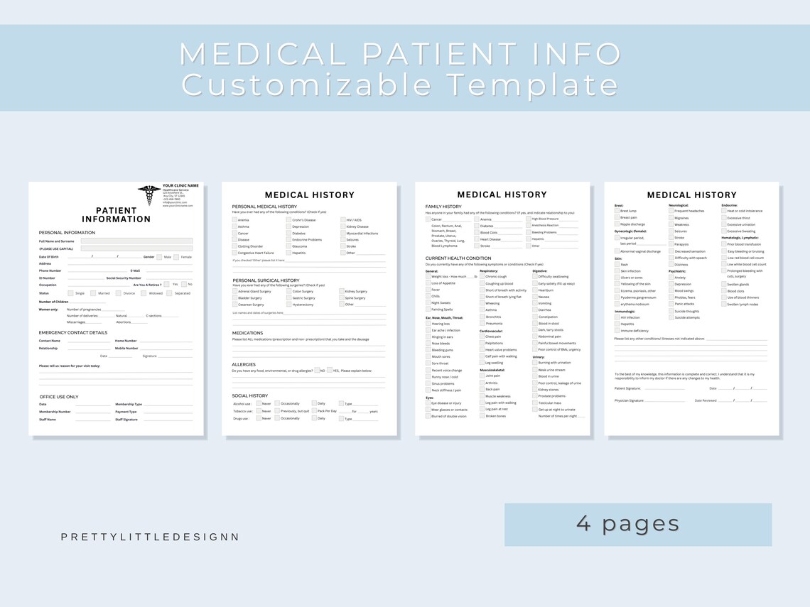 New Patient Form Patient Information Medical History - Etsy