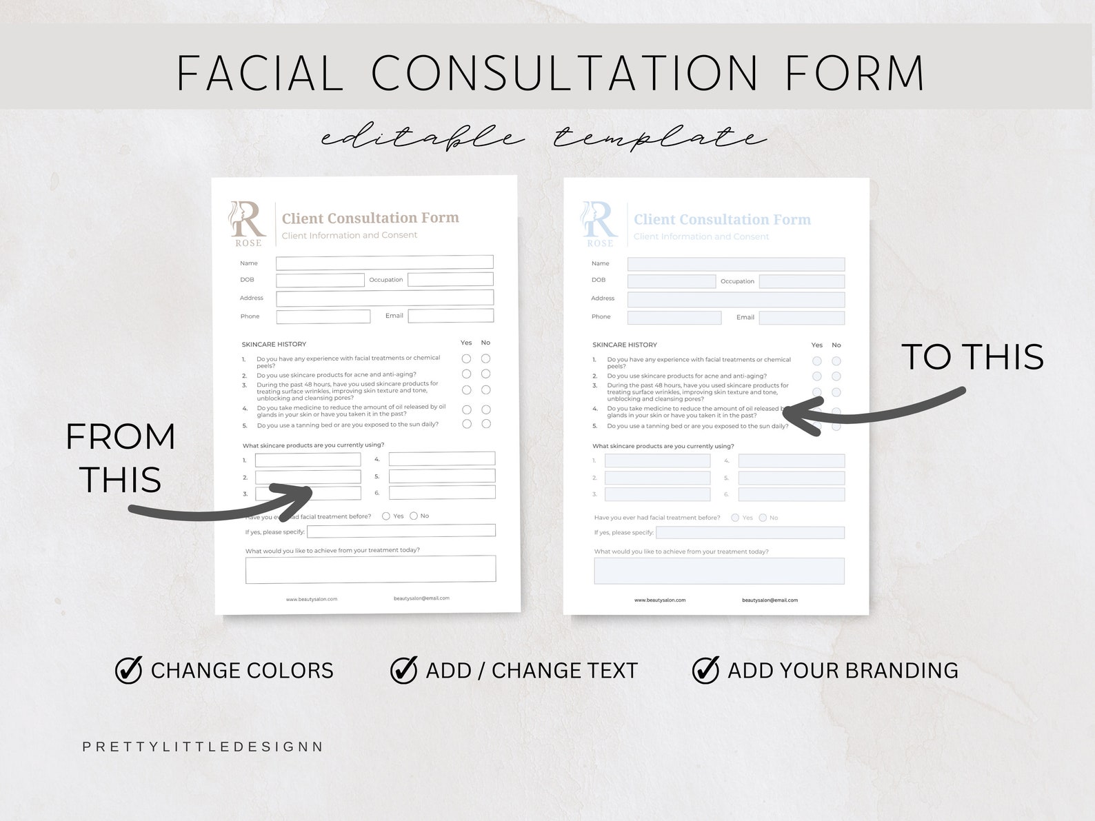 Client Intake Form, Facial Consultation Form, Editable Intake Form ...