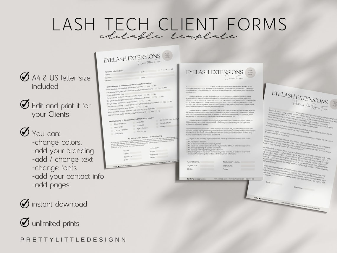 Eyelash Extension Forms, Editable Intake Form, Esthetician Forms, Lash ...