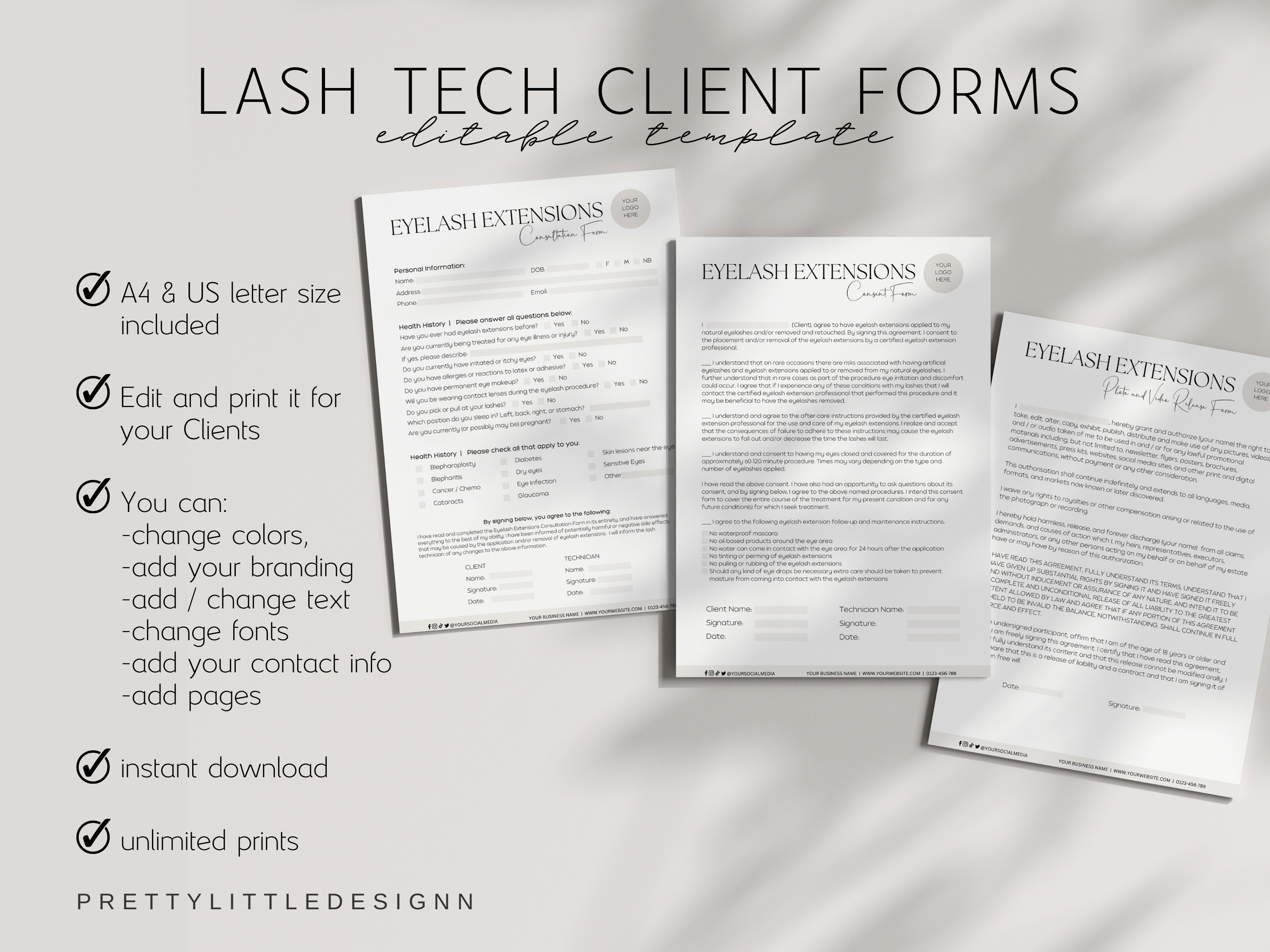 Eyelash Extension Forms, Editable Intake Form, Esthetician Forms, Lash ...