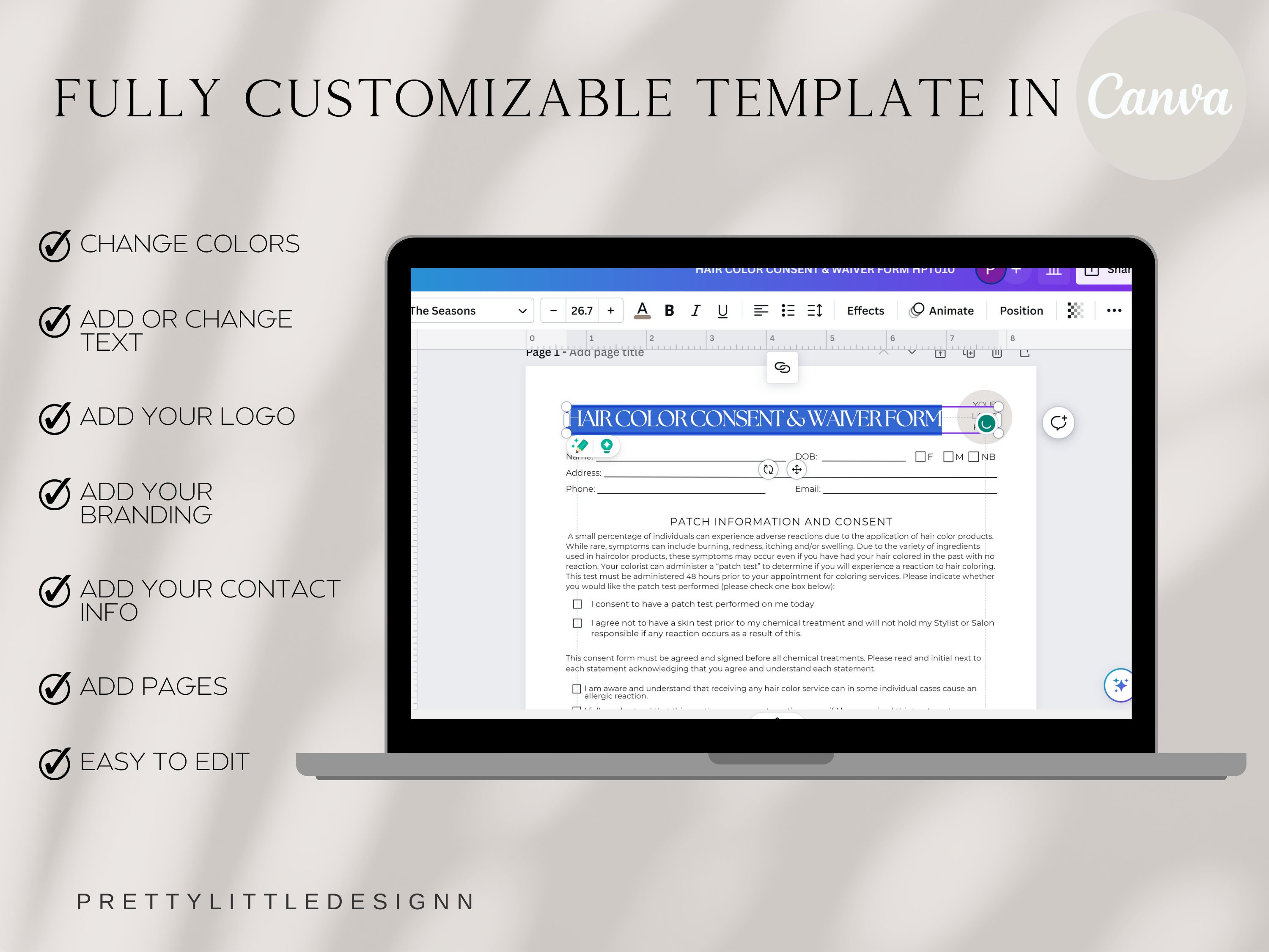 Consent for Hair Coloring, Hair Color Consent and Waiver Form, Hair ...