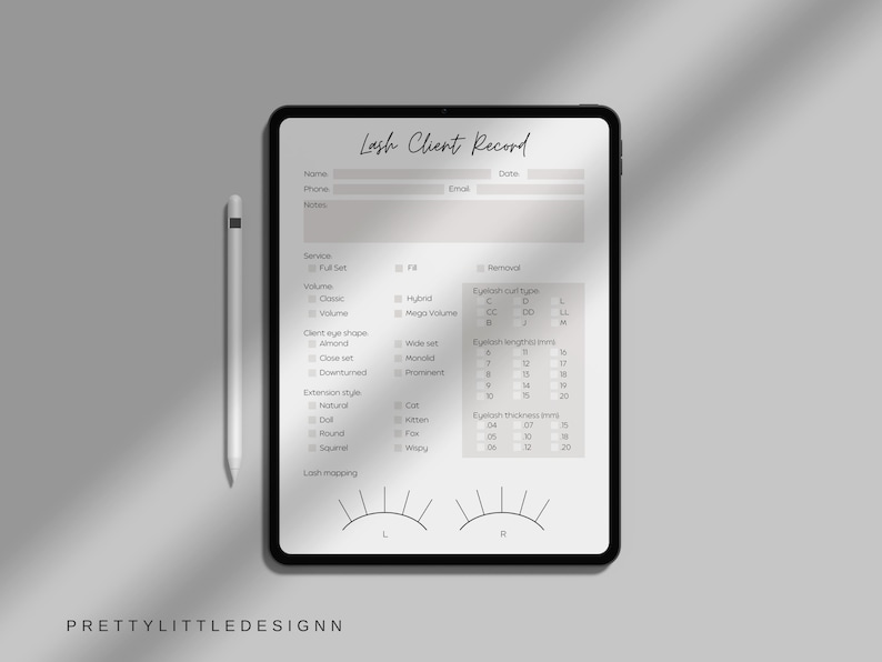 Lash Client Profile, Lash Mapping Sheets, Lash Mapping Templates, Lash ...