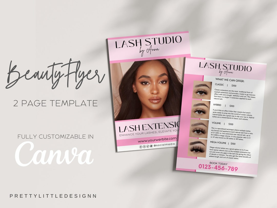 Eyelash Extensions Leaflet Template, Lash Service Brochure, Editable ...