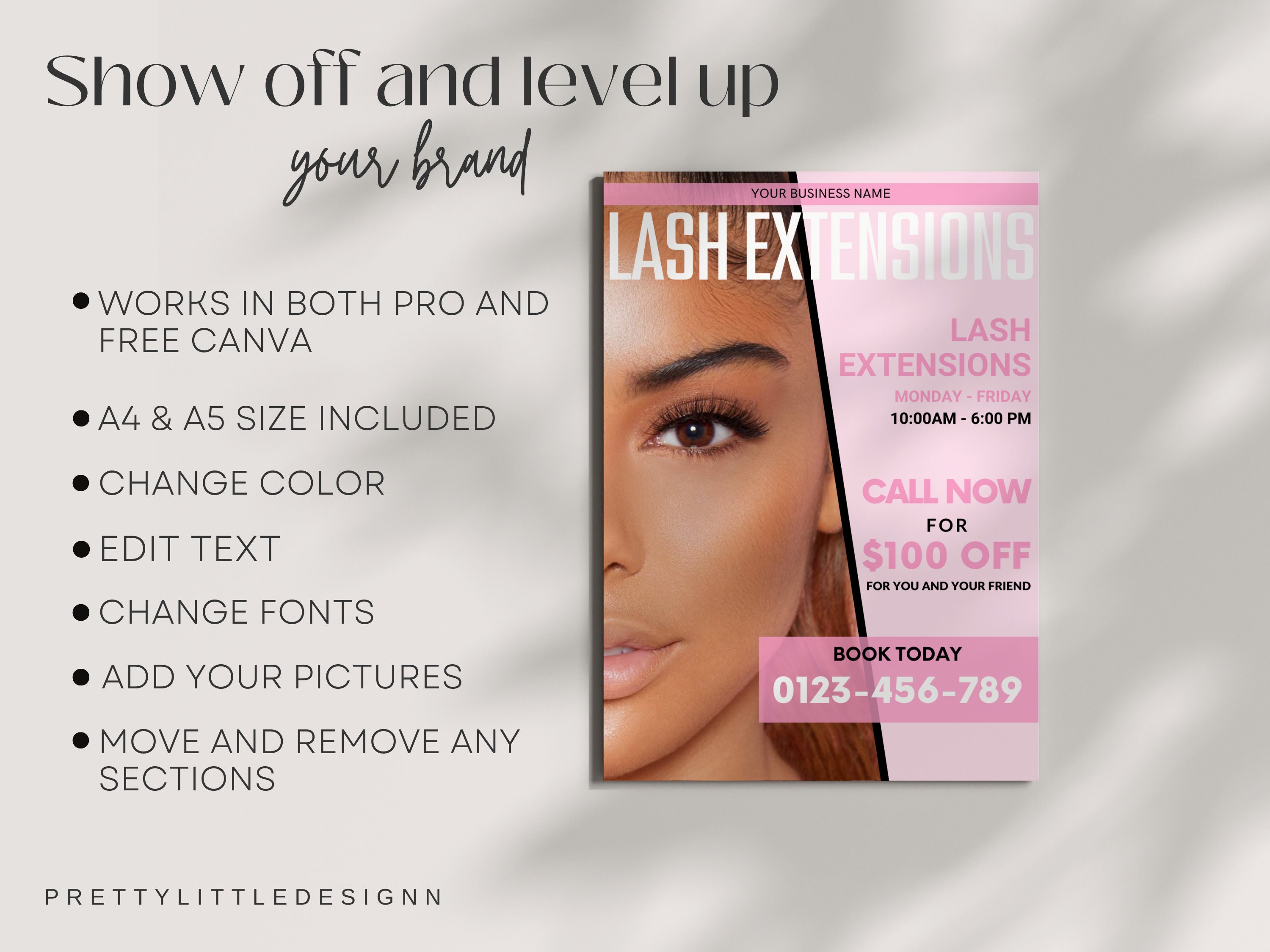 Eyelash Extensions Leaflet Template, Lash Service Brochure, Editable ...