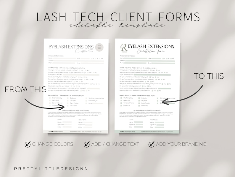 Eyelash Extension Forms, Editable Intake Form, Esthetician Forms, Lash ...