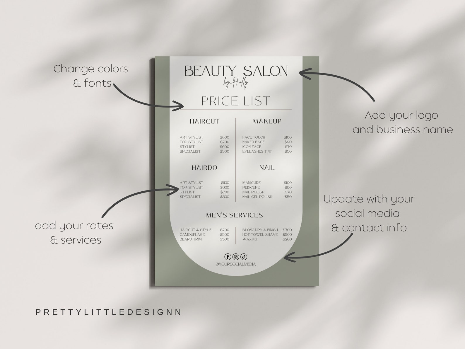 Price List Template, Editable Price List, Business Price List, Beauty ...