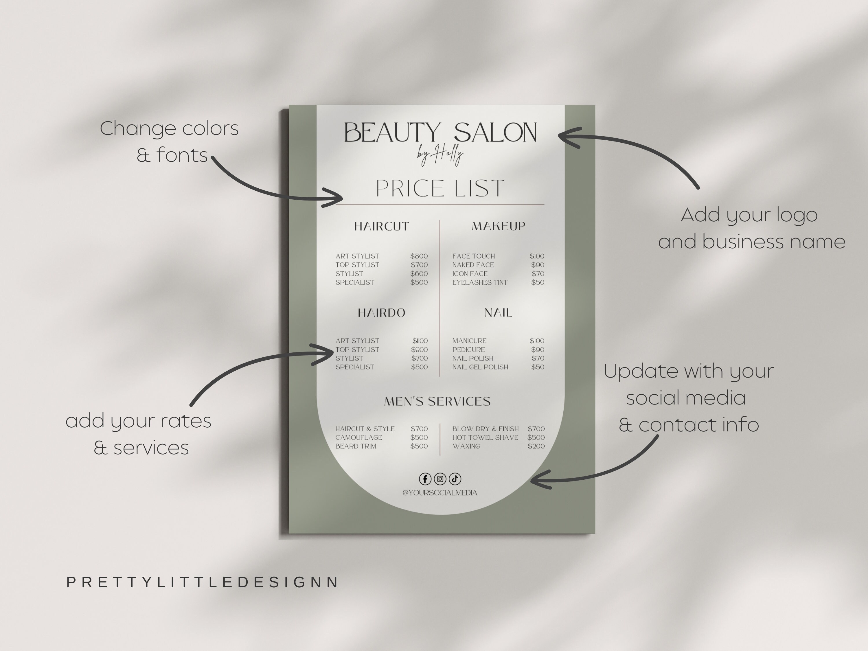 Price List Template, Editable Price List, Business Price List, Beauty ...