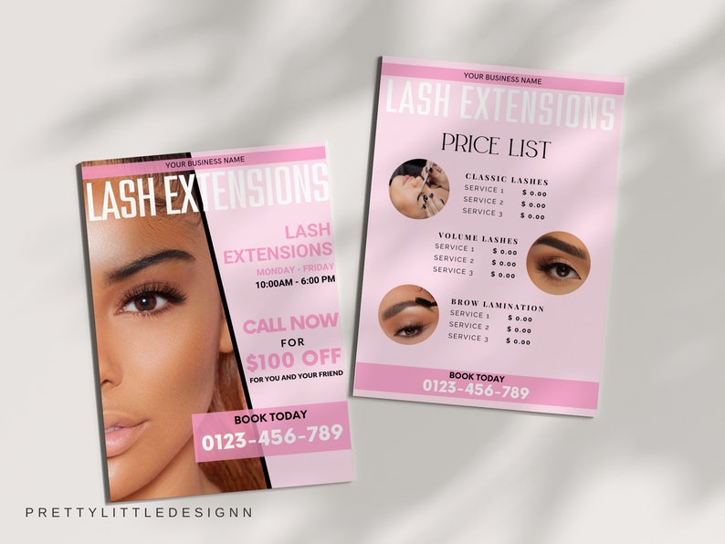 Eyelash Extensions Leaflet Template, Lash Service Brochure, Editable ...