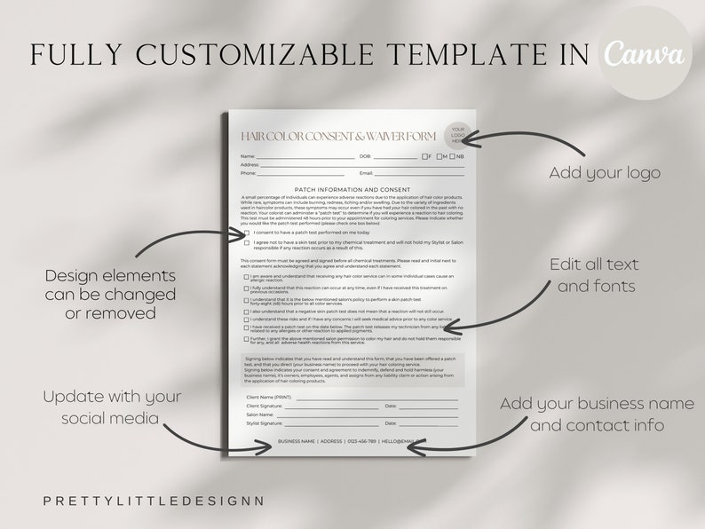 Consent for Hair Coloring, Hair Color Consent and Waiver Form, Hair ...