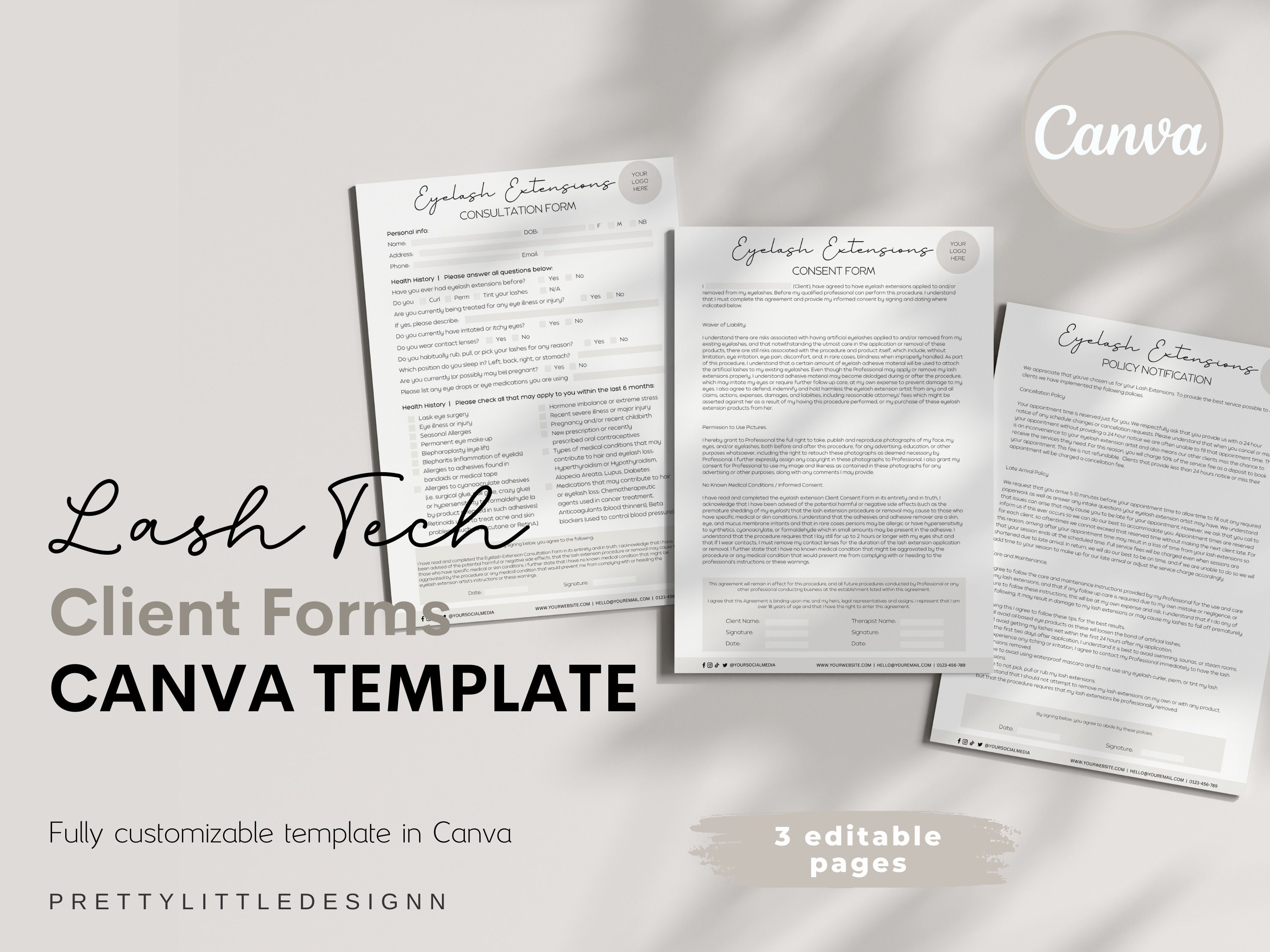 Eyelash Extension Forms, Editable Intake Form, Esthetician Forms, Lash ...