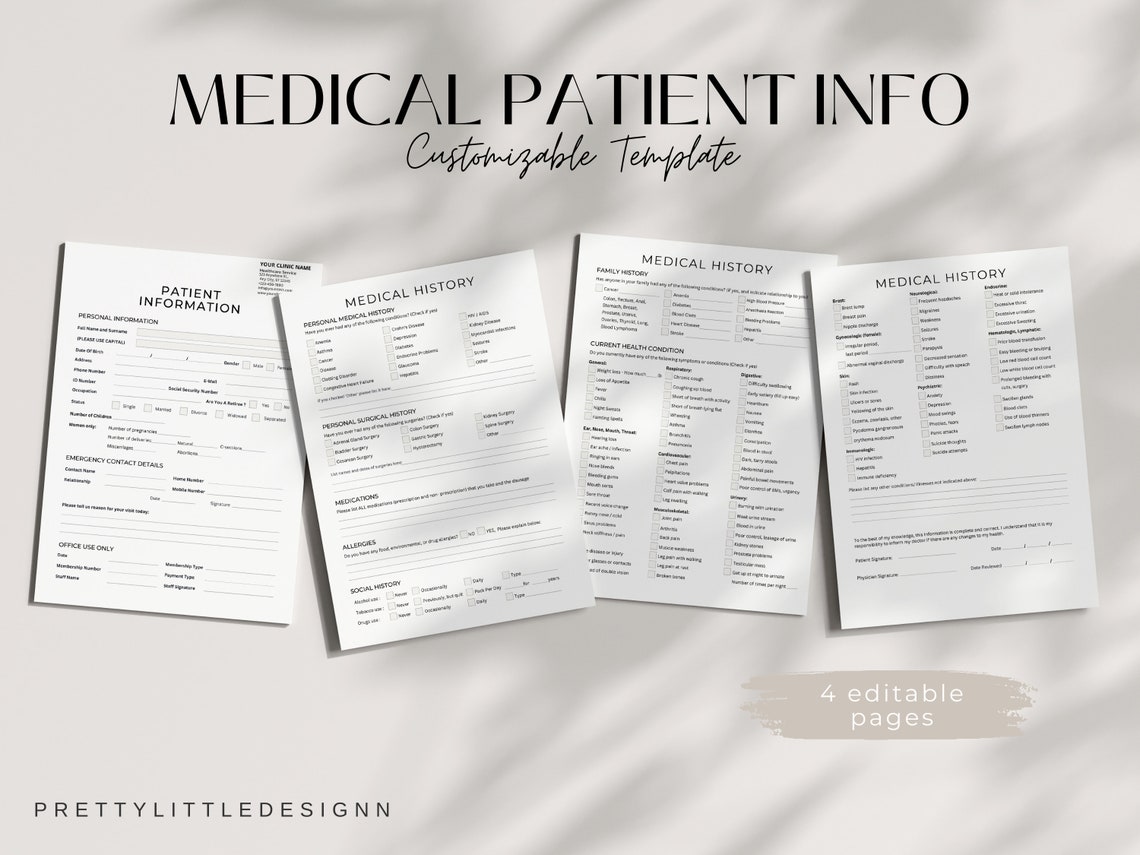 New Patient Form, Patient Information, Medical History, Printable ...