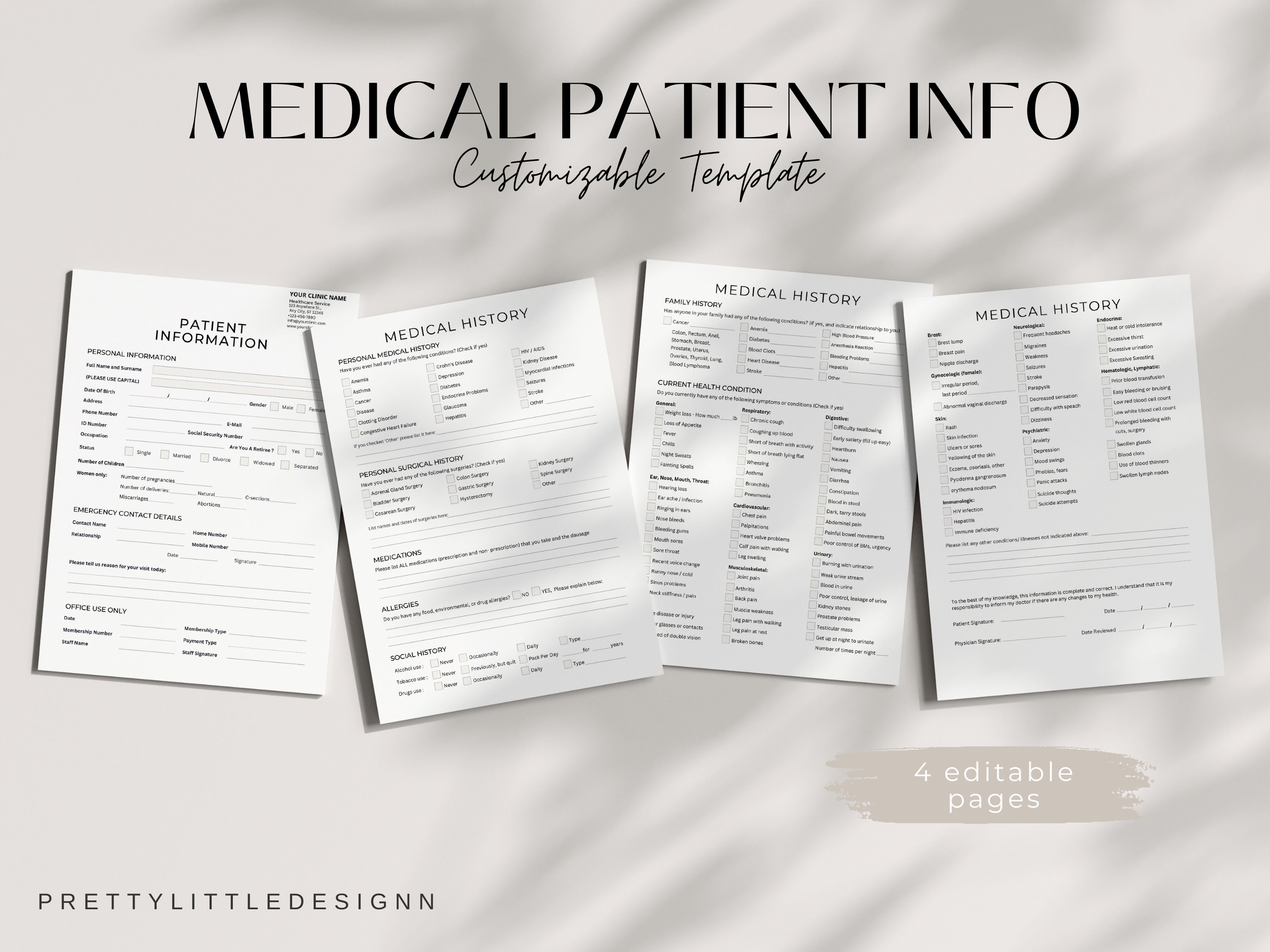 New Patient Form, Patient Information, Medical History, Printable ...