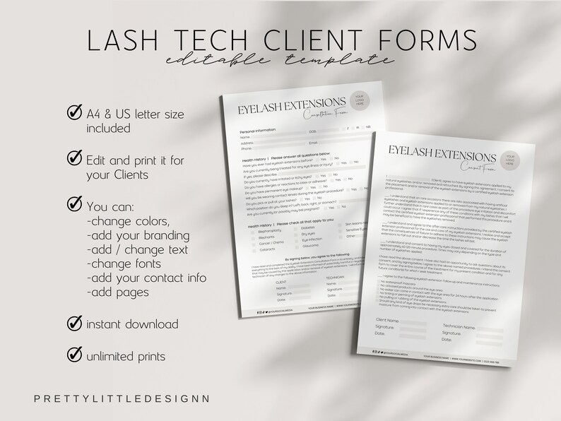 Eyelash Extension Forms, Editable Intake Form, Esthetician Forms, Lash ...