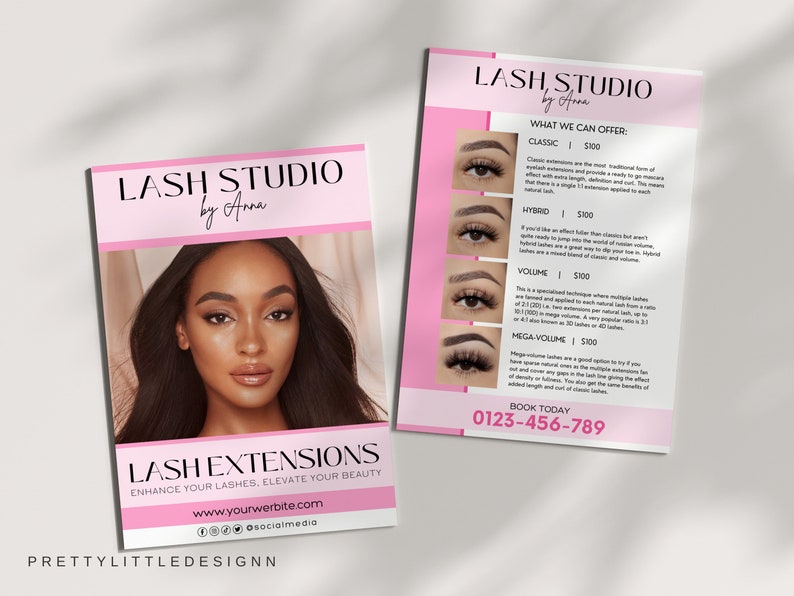 Eyelash Extensions Leaflet Template, Lash Service Brochure, Editable ...