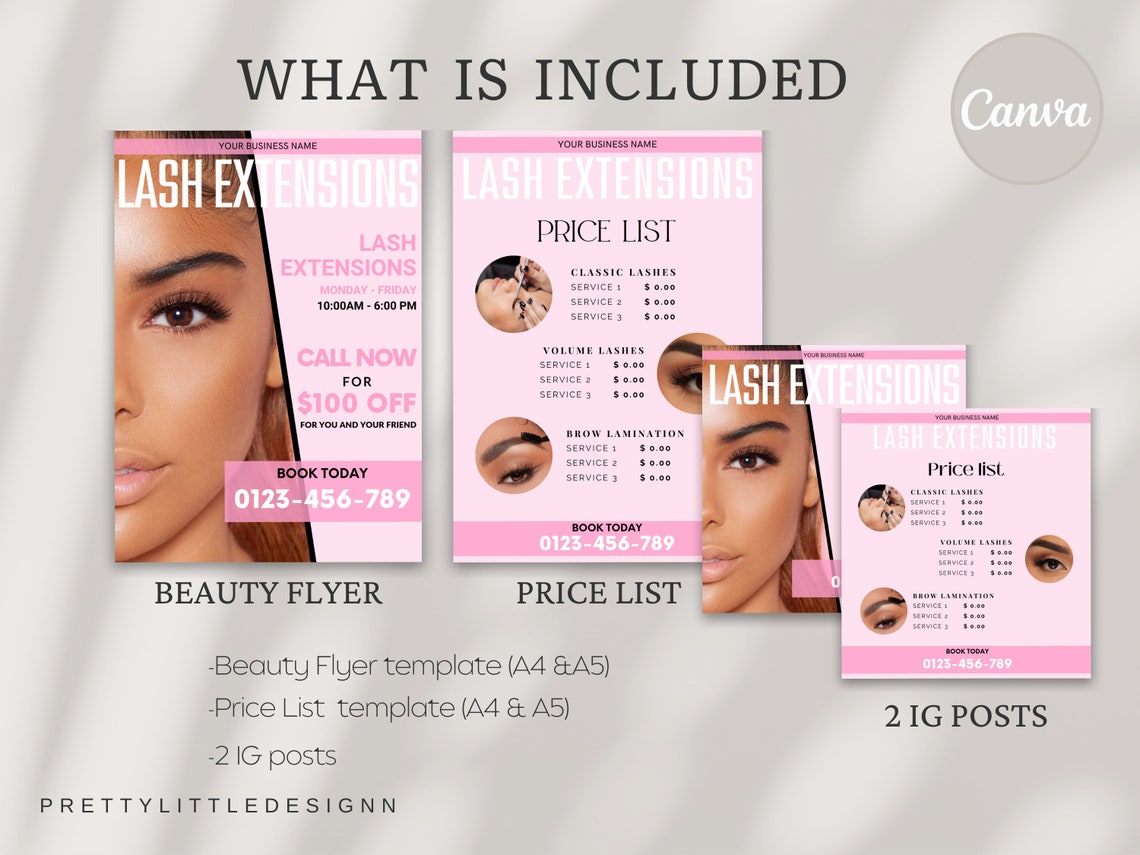 Eyelash Extensions Leaflet Template, Lash Service Brochure, Editable ...
