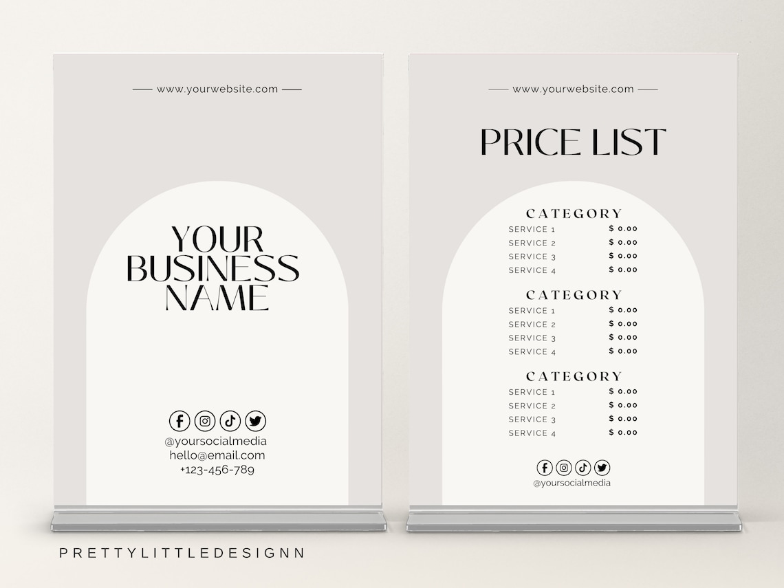Price List Template, Editable Price List, Business Price List, Beauty ...
