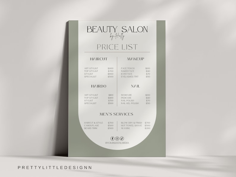 Price List Template, Editable Price List, Business Price List, Beauty ...