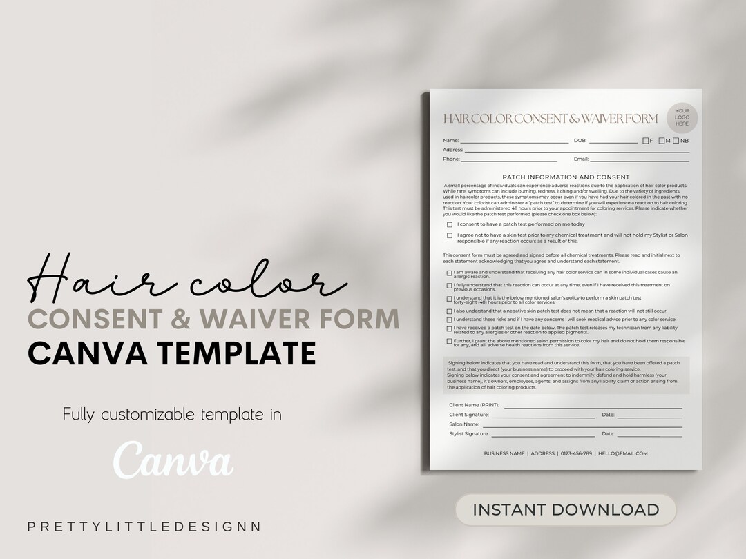 Consent for Hair Coloring, Hair Color Consent and Waiver Form, Hair ...