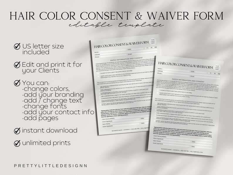 Consent for Hair Coloring, Hair Color Consent and Waiver Form, Hair ...