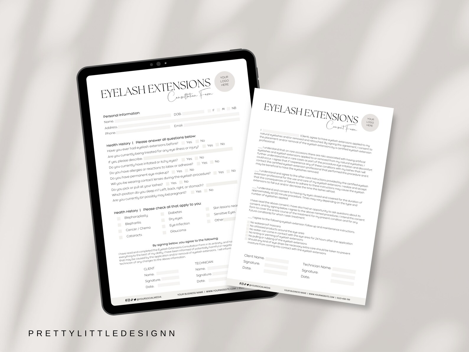 Eyelash Extension Forms, Editable Intake Form, Esthetician Forms, Lash ...