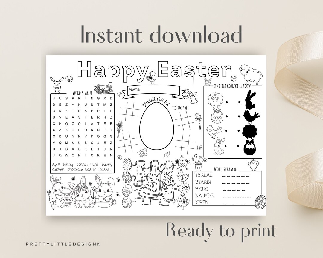 Easter Activity Placemat, Printable Easter Party Game, Easter Activity ...