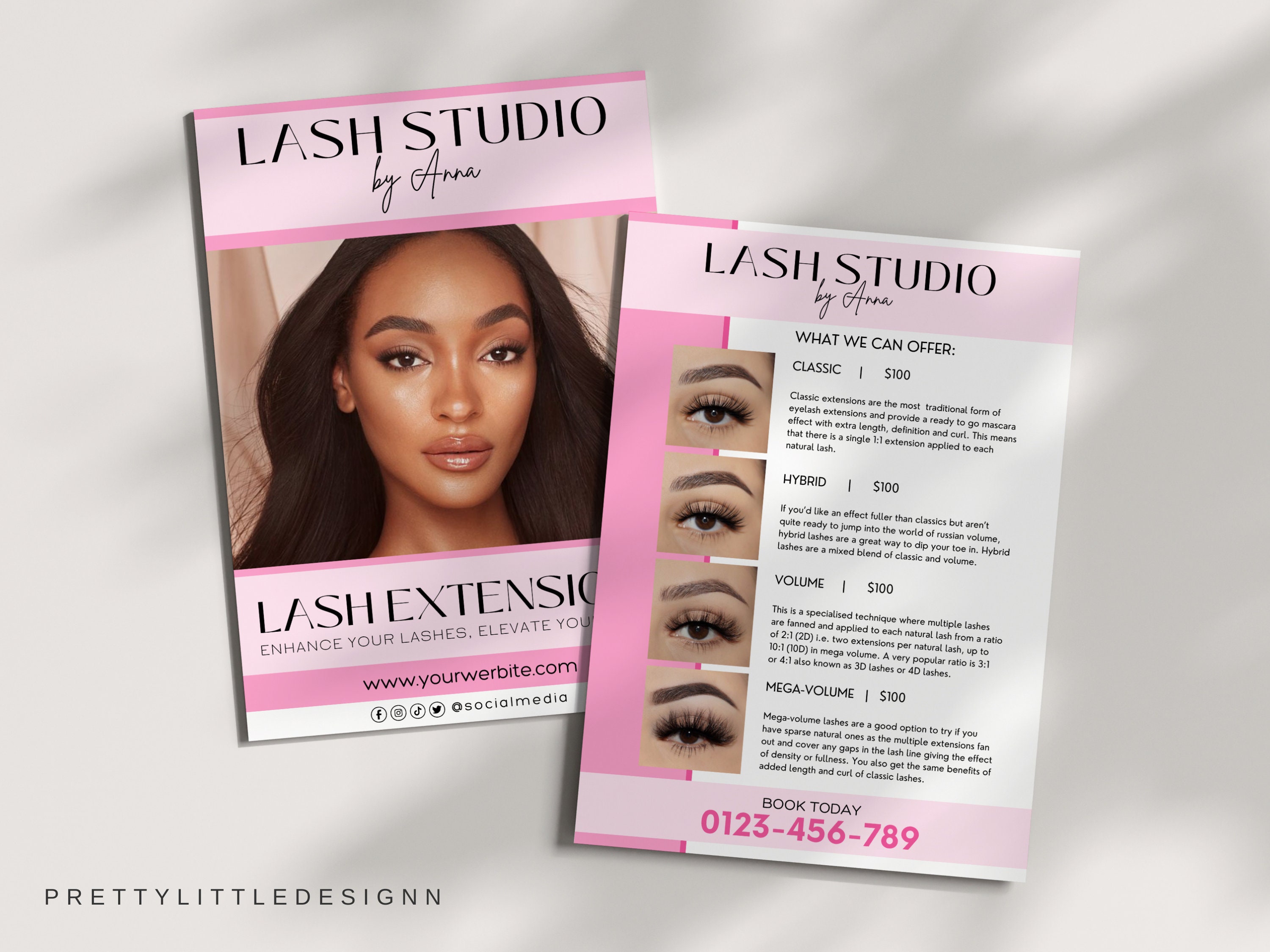 Eyelash Extensions Leaflet Template, Lash Service Brochure, Editable ...